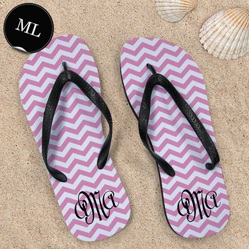 Pink Chevron Pattern with Personalized Name Flip Flops Size Men Large